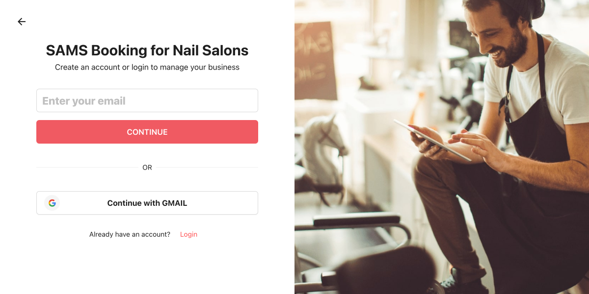 Create salon account | SAMS Booking